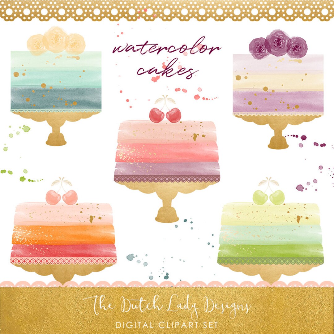 Watercolor Cake Clipart Set: Ink Splatter Overlays (30 PNG Images ...