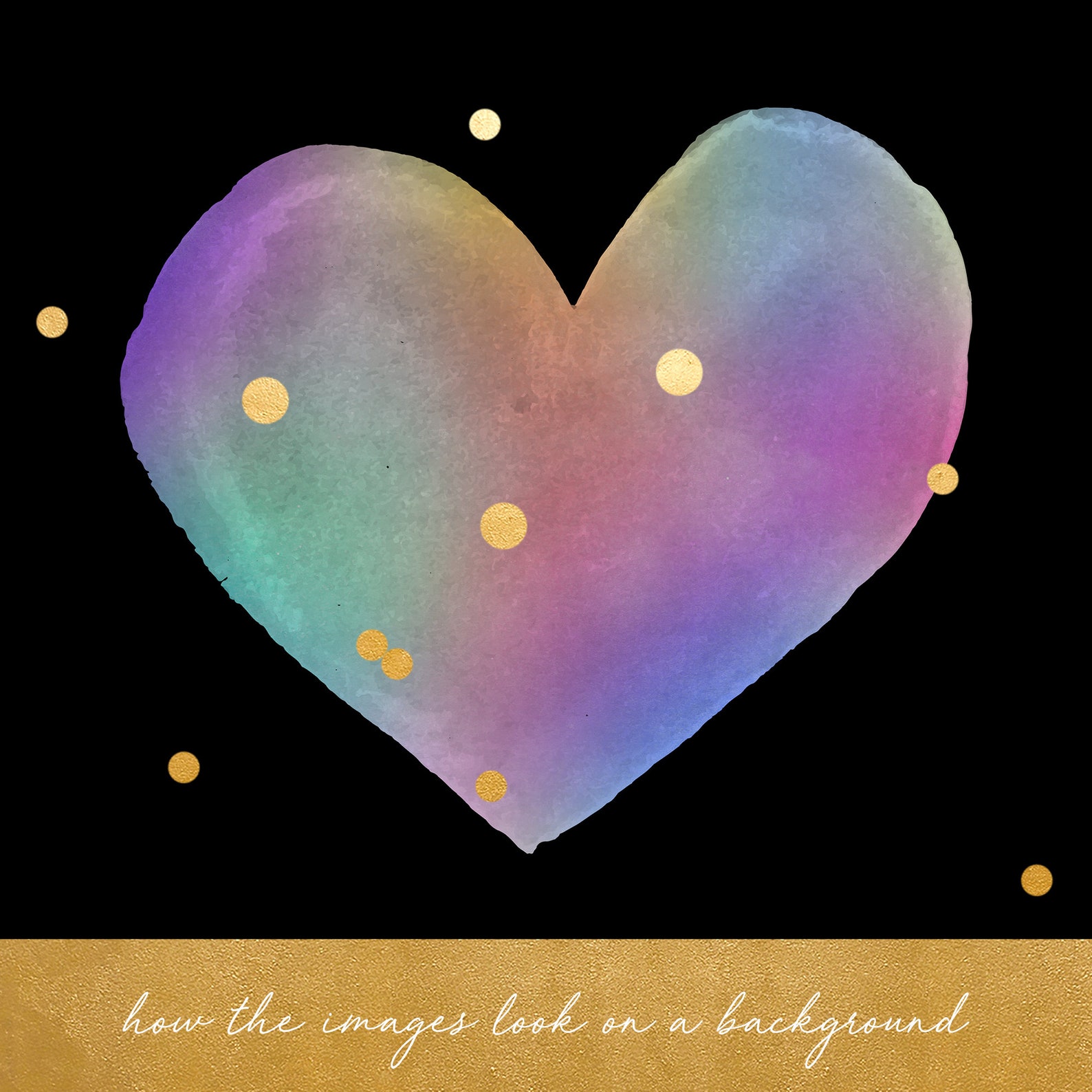 Valentine Heart Clipart Set Rainbow Hearts Golden Decorations Colorful ...