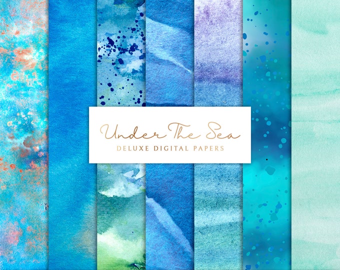 Blue & Green Watercolor Digital Paper, Aqua + Teal Background Paper ...