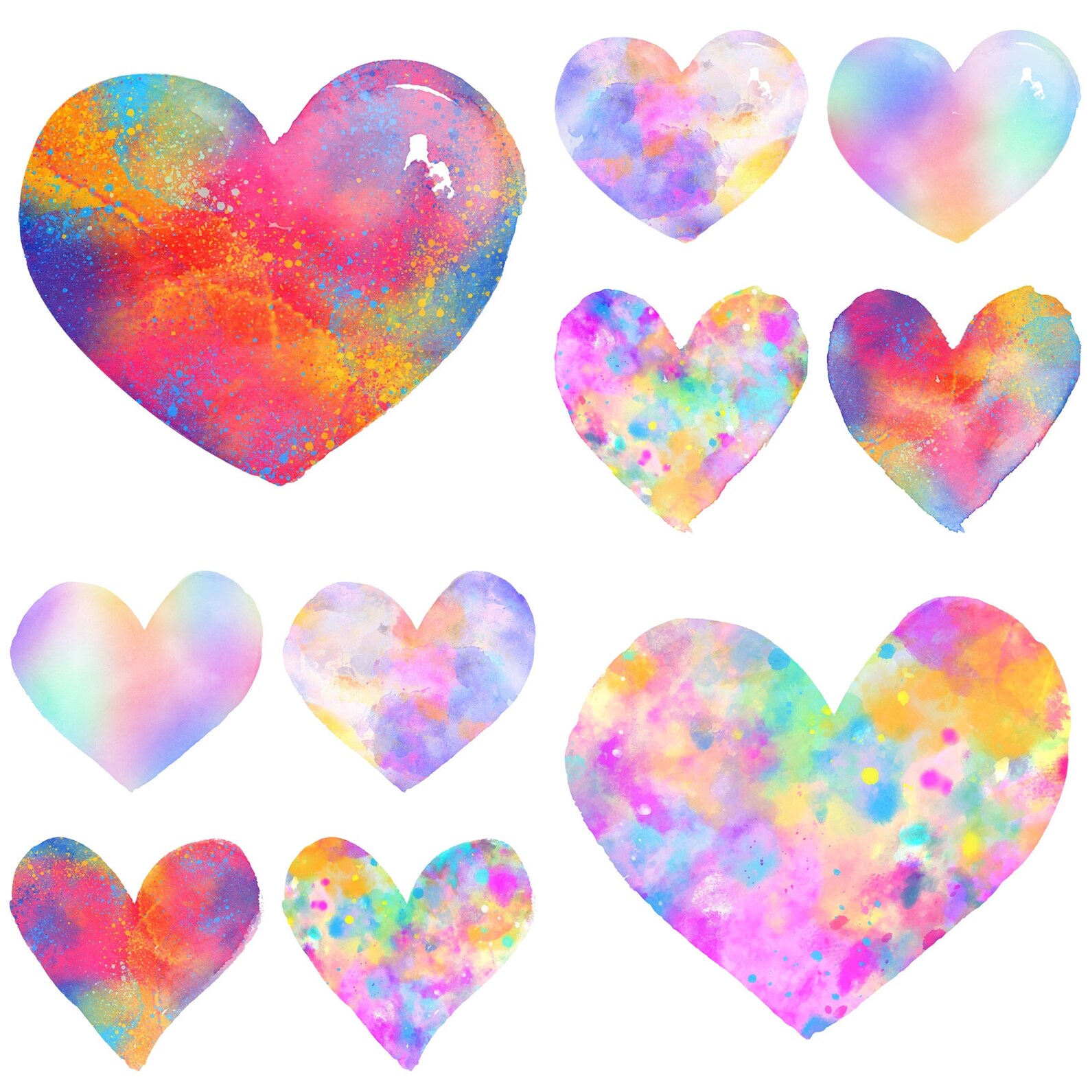 Valentine Heart Clipart Set Rainbow Hearts Golden Decorations Colorful ...