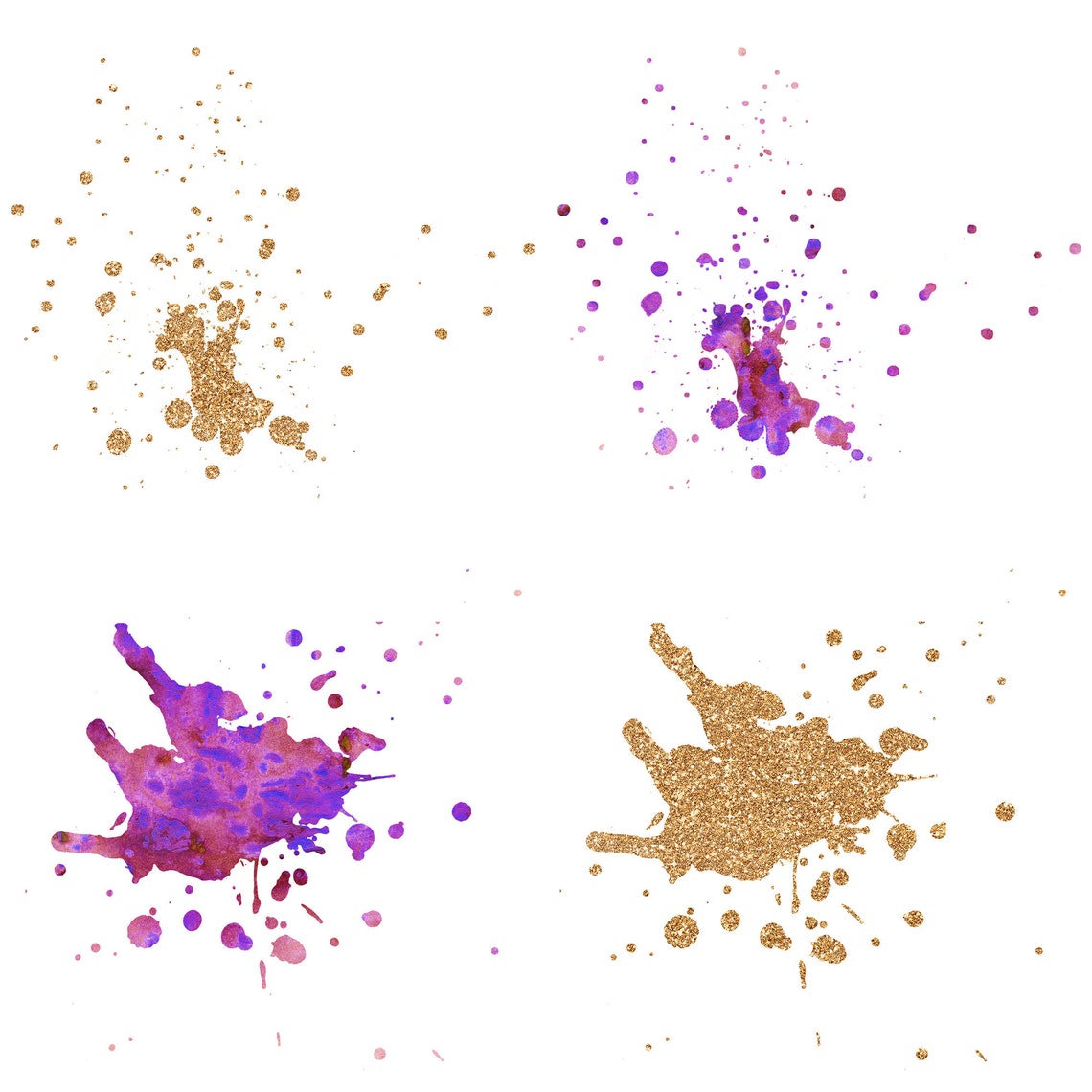 Purple Splotch Clipart Set Watercolor Brush Smears & Ink - Etsy