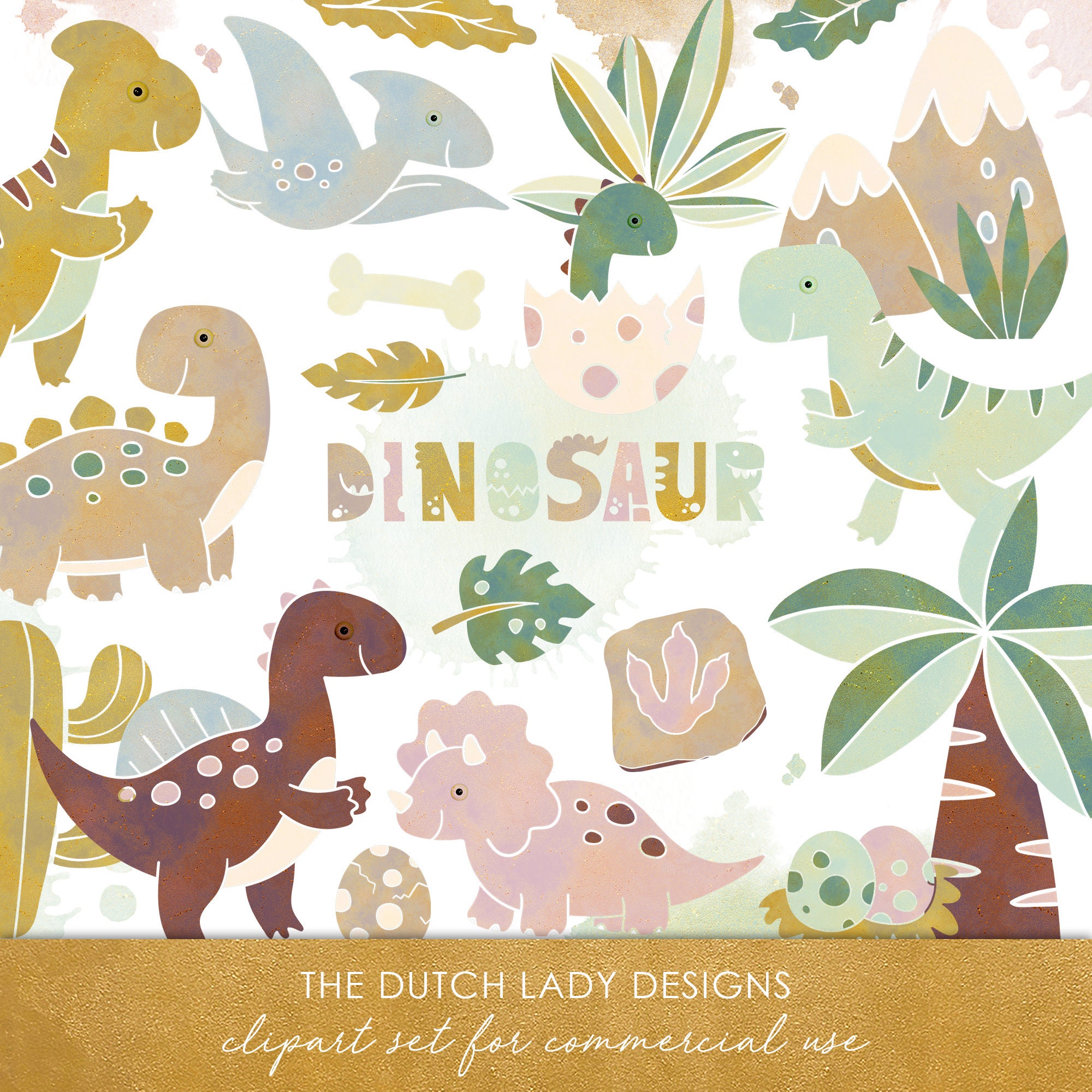 Dinosaur Clipart Set: Prehistoric World Graphics (30 PNG Images ...