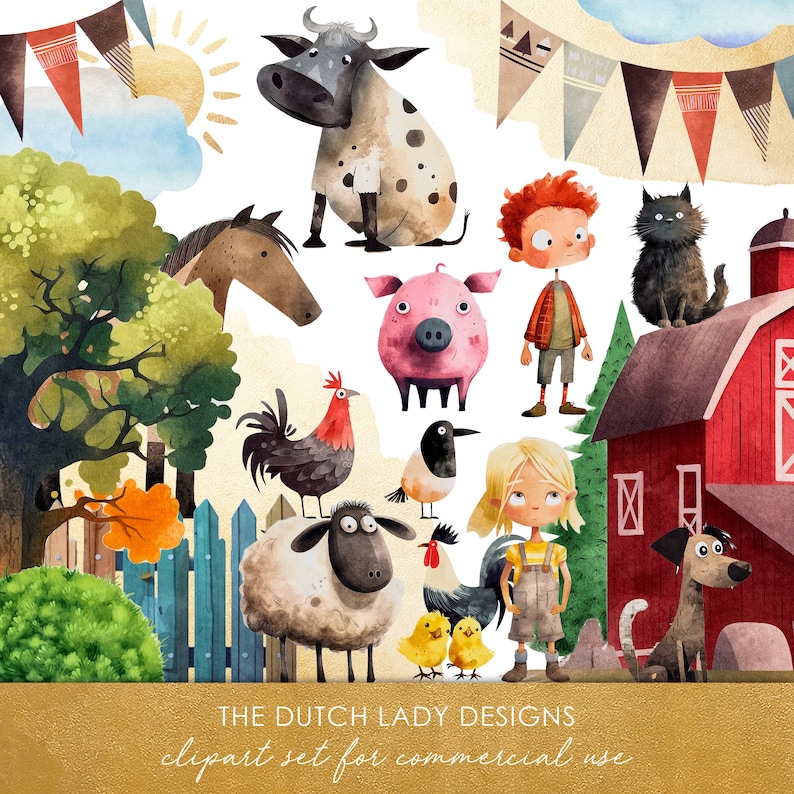 Farm & Homestead Clipart Set Funny Cartoon Style Graphics - Etsy