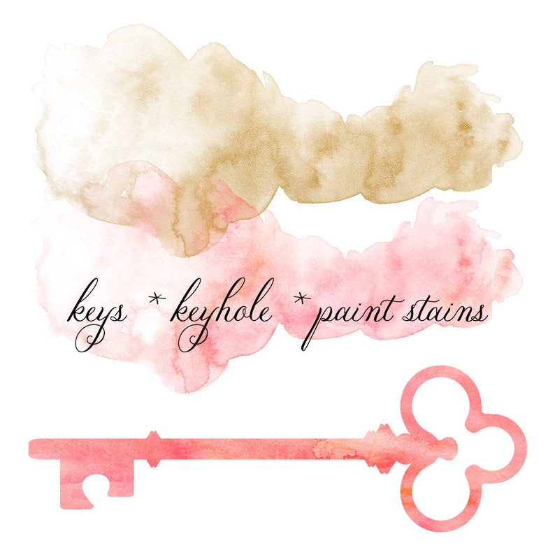 Watercolor Key Clipart Set: Golden & Pink Keys, Keyholes (INSTANT ...