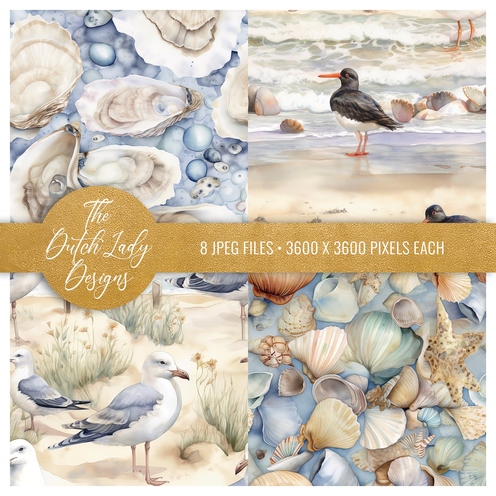 Watercolor Beach Digital Paper: Seamless Coastal Patterns (8 JPEG Files ...