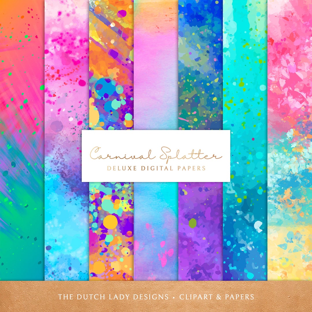 Carnival Splatter Digital Paper: Rainbow Scrapbook Backgrounds (digital ...