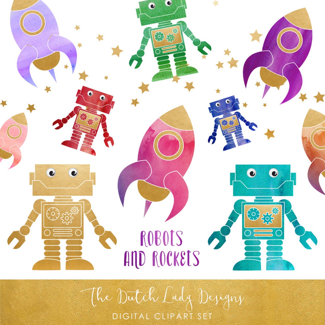 Robot & Rocket Clipart Set Cute Space Images INSTANT - Etsy