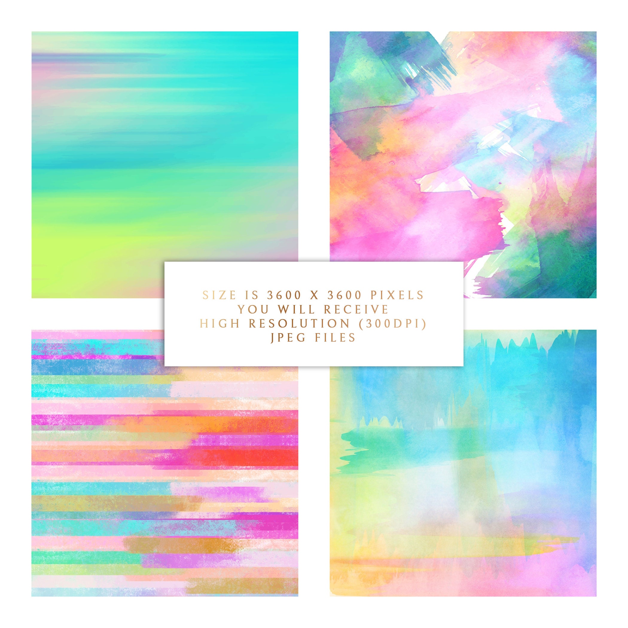 Watercolor Rainbow Digital Paper: Abstract Gradient Backgrounds (10 ...