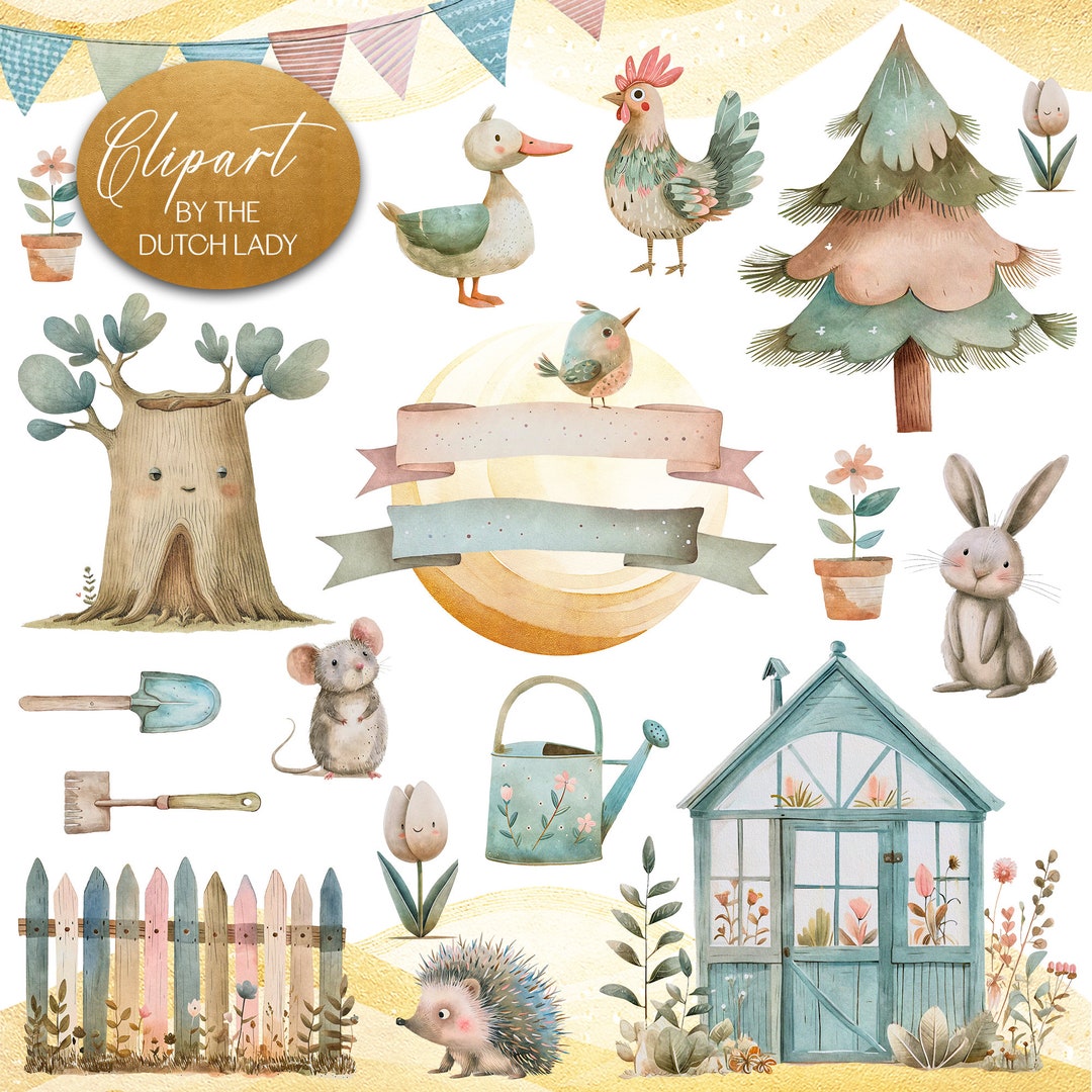 Nordic Spring Garden Clipart - Watercolor Kids Illustrations - Cute ...