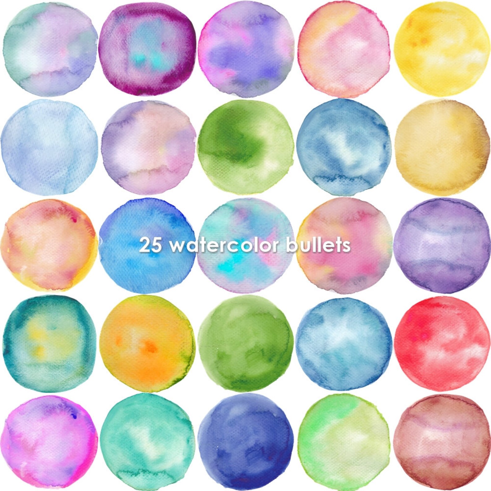 Watercolor Bullet Clipart With Waterpaint Paper Texture | Etsy