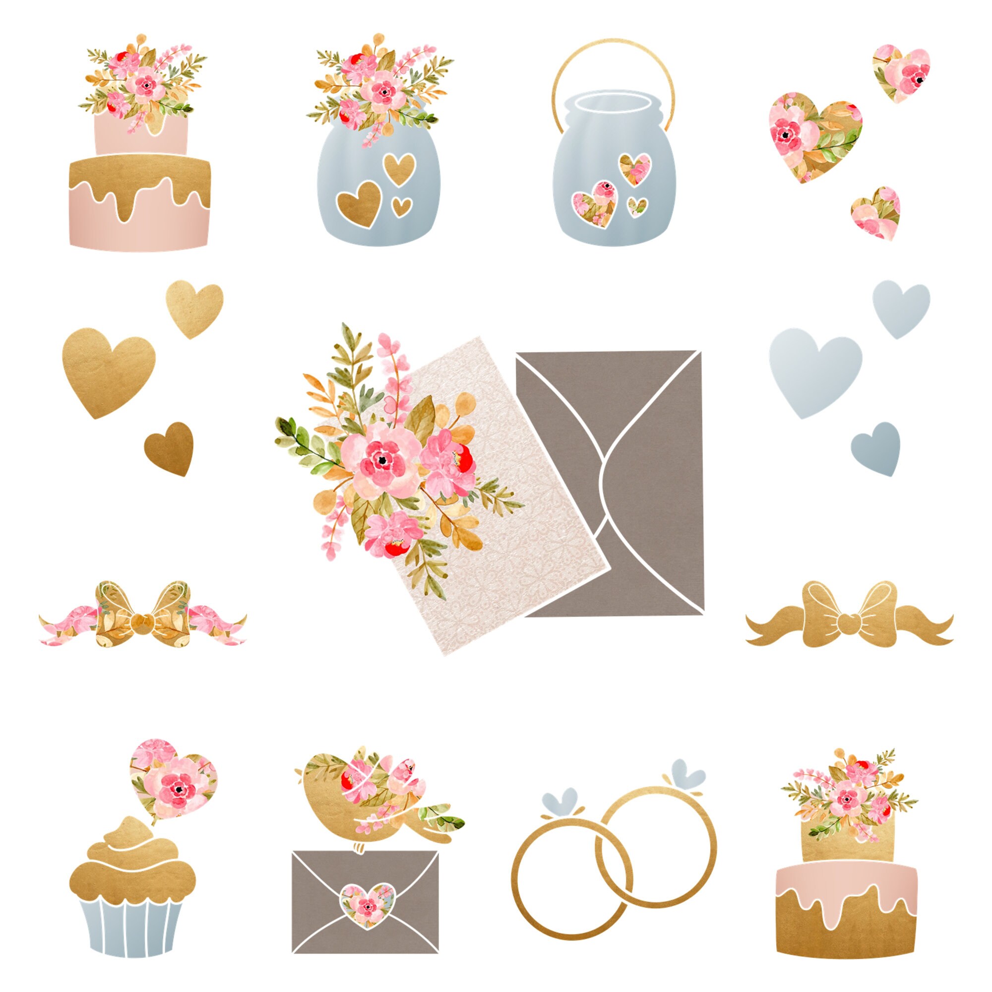 Wedding & Marriage Clipart Set Bride Groom Flowers | Etsy