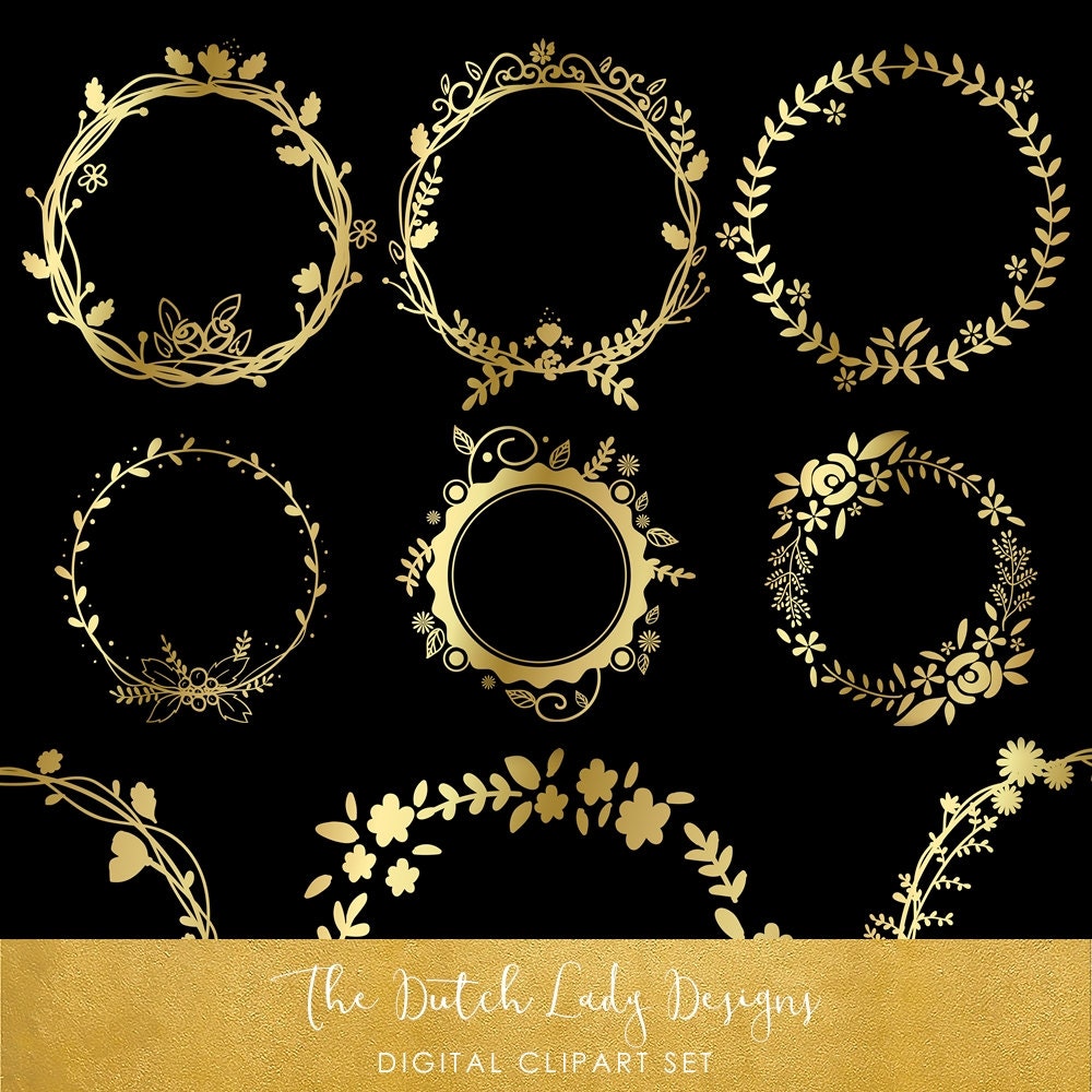 Gold doodle Gold laurel Gold wreath Instant download Gold flowers ...