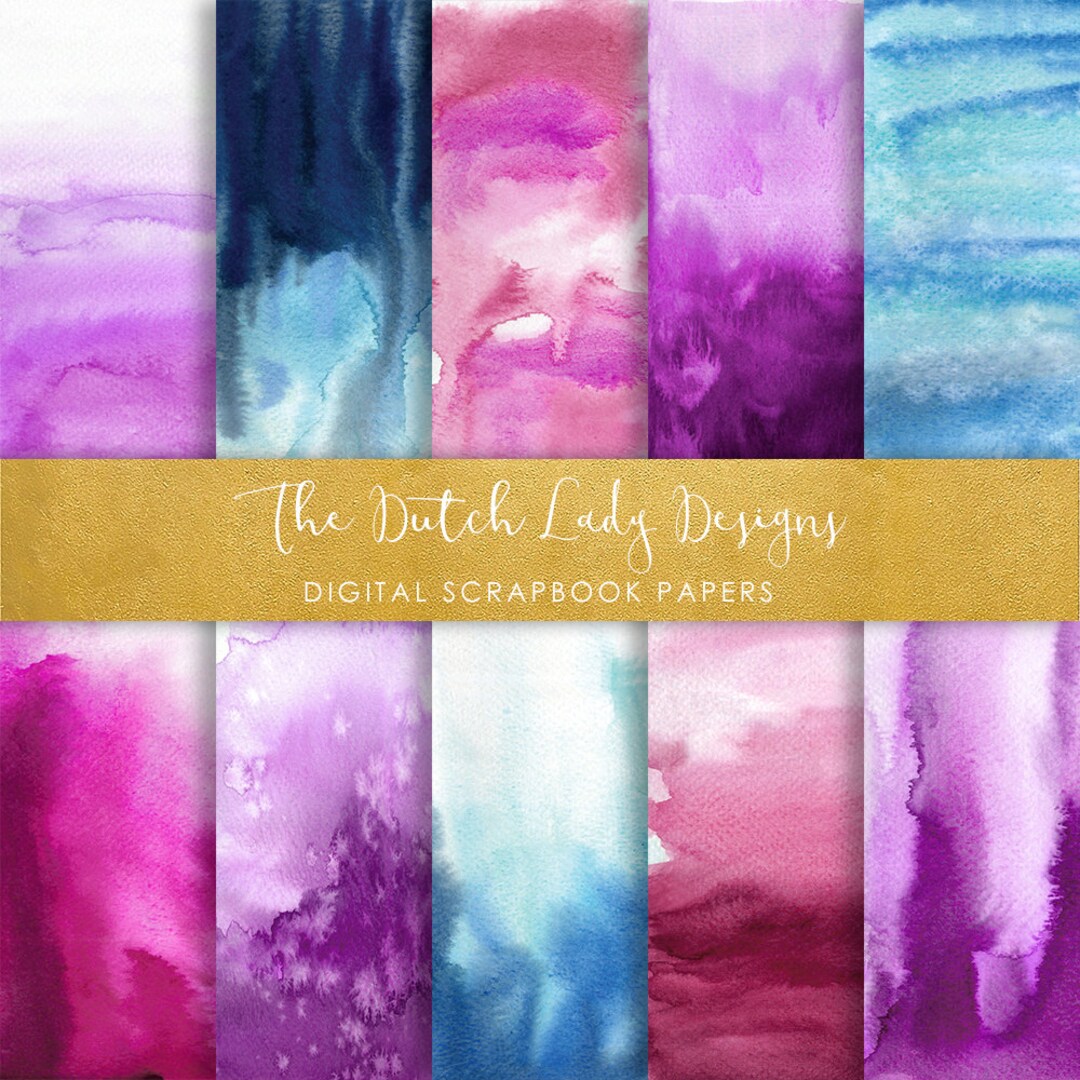 Digital Scrapbook Paper - Purple Watercolor Flames - Waterpaint ...