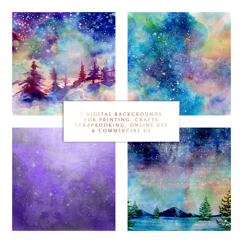 Northern Lights Digital Paper Set: Winter Landscape Backgrounds ...