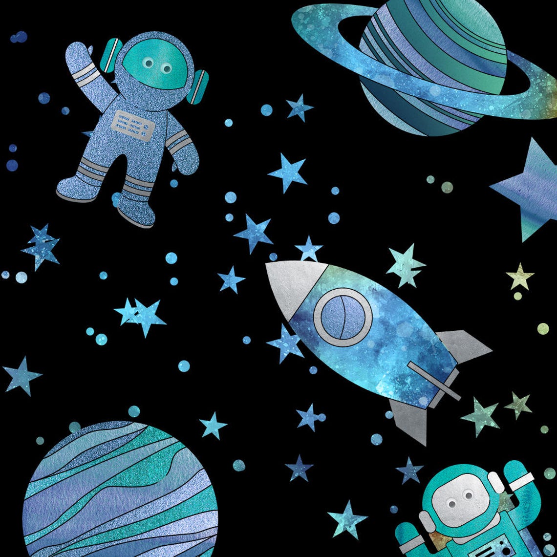 Space Clipart Set: Astronauts, Rockets, Planets (PNG, Digital Download ...