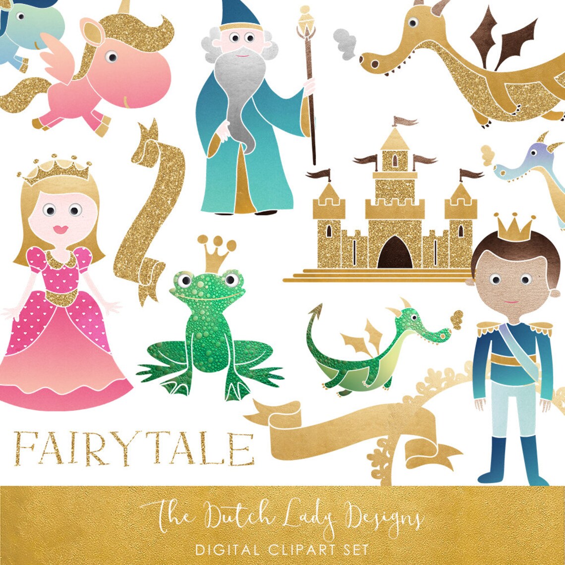 Fairytale Clipart Set Kids Graphics Princess Prince | Etsy