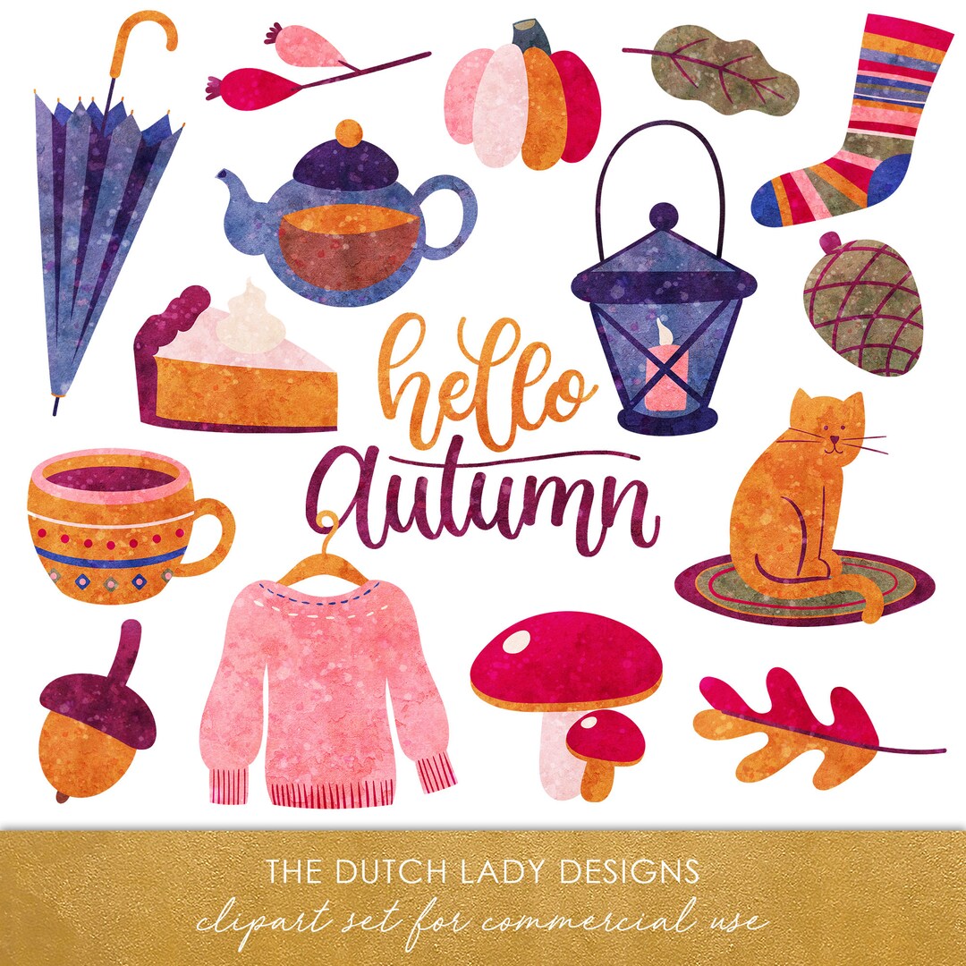 Autumn Elements Clipart Set - Cozy Fall Images - Hygge - Hot Drinks ...