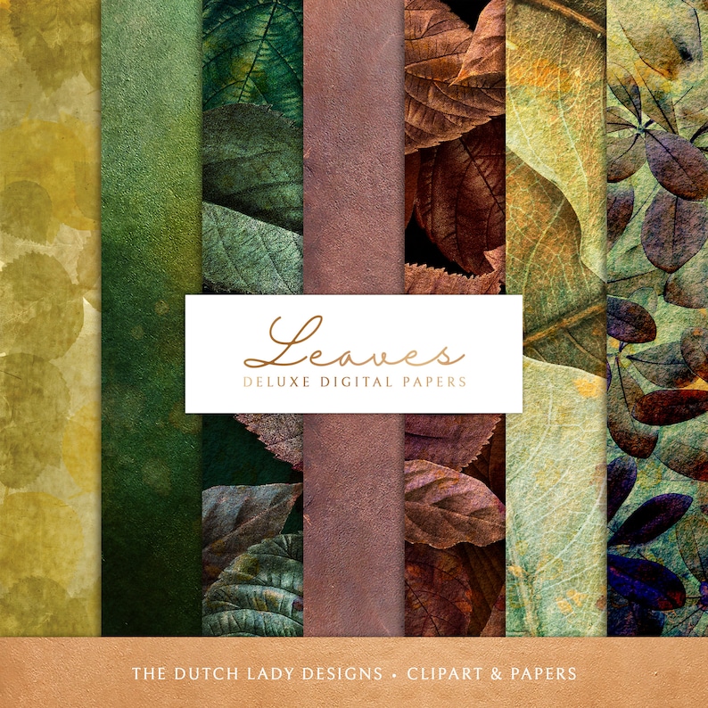 Digital Scrapbook Paper Set Printable Backgrounds Leaves - Etsy