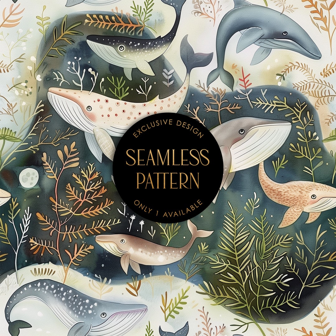Ocean Whales EXCLUSIVE Seamless Pattern, Cute Magic Ocean Plants ...