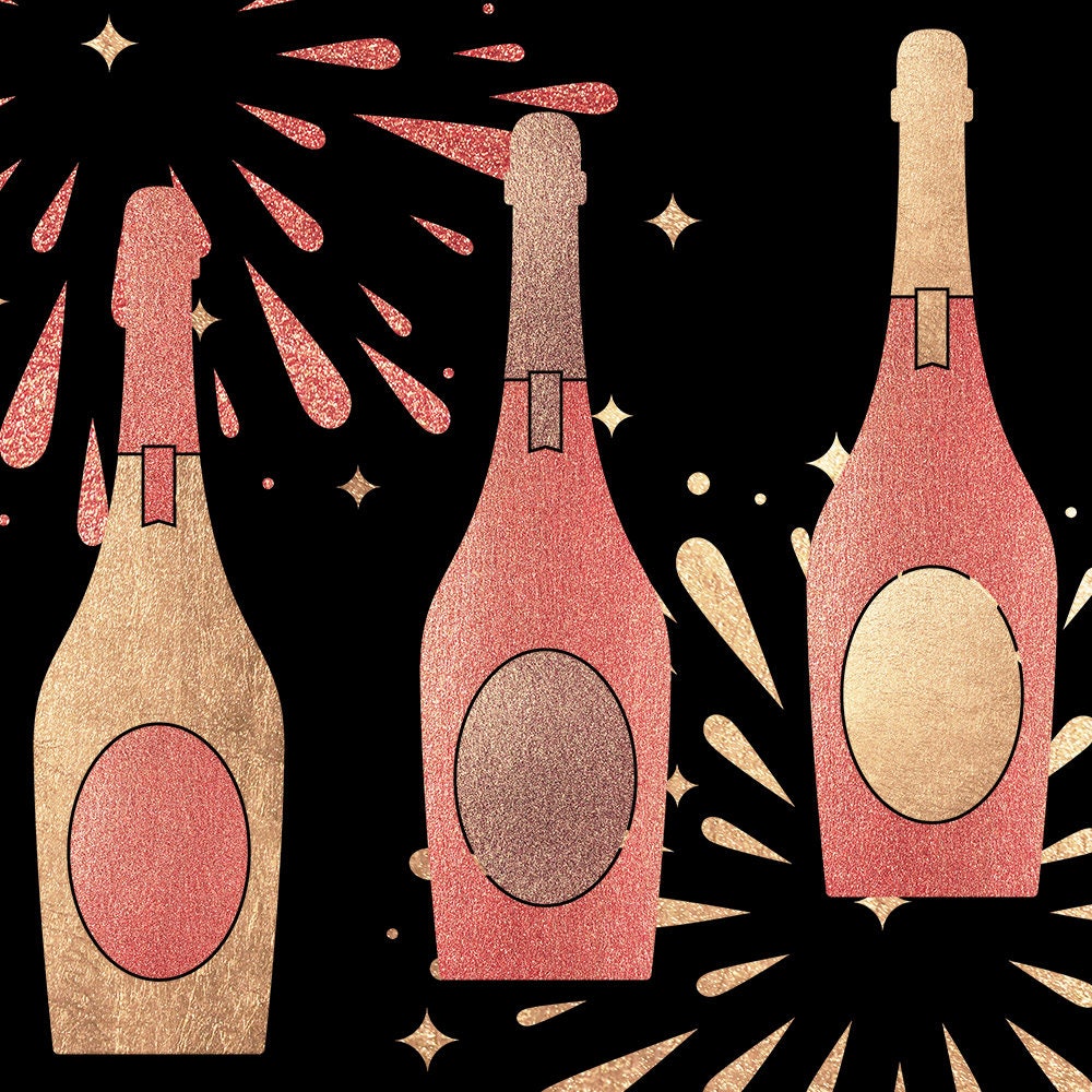Happy New Year & Party Clipart Set Champagne Bottles | Etsy