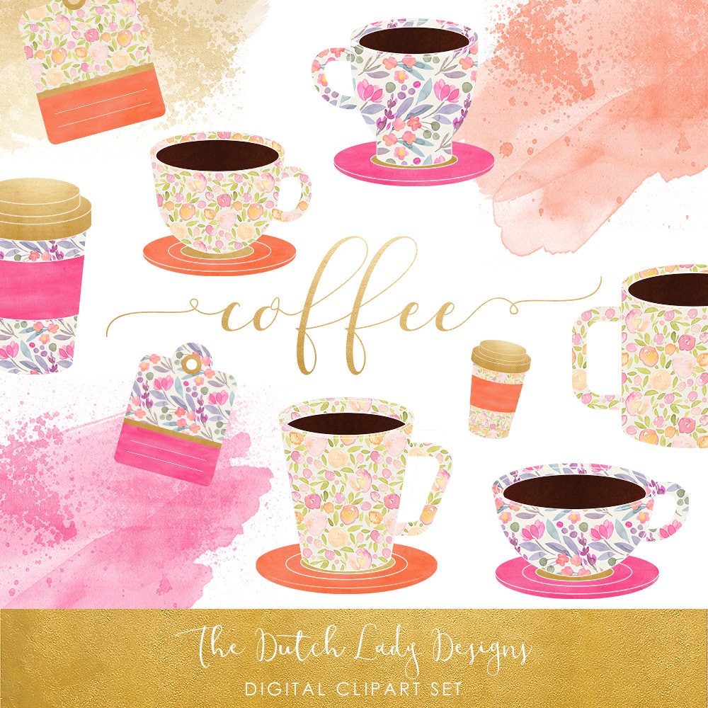 Coffee Cup Clipart Set Coffee Time Graphics Includes - Etsy