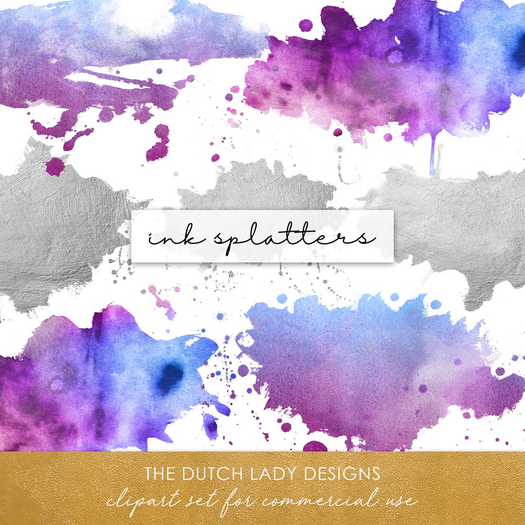 Ink Splatter Clipart Set - Watercolor Smears - Paint Splat - Purple ...