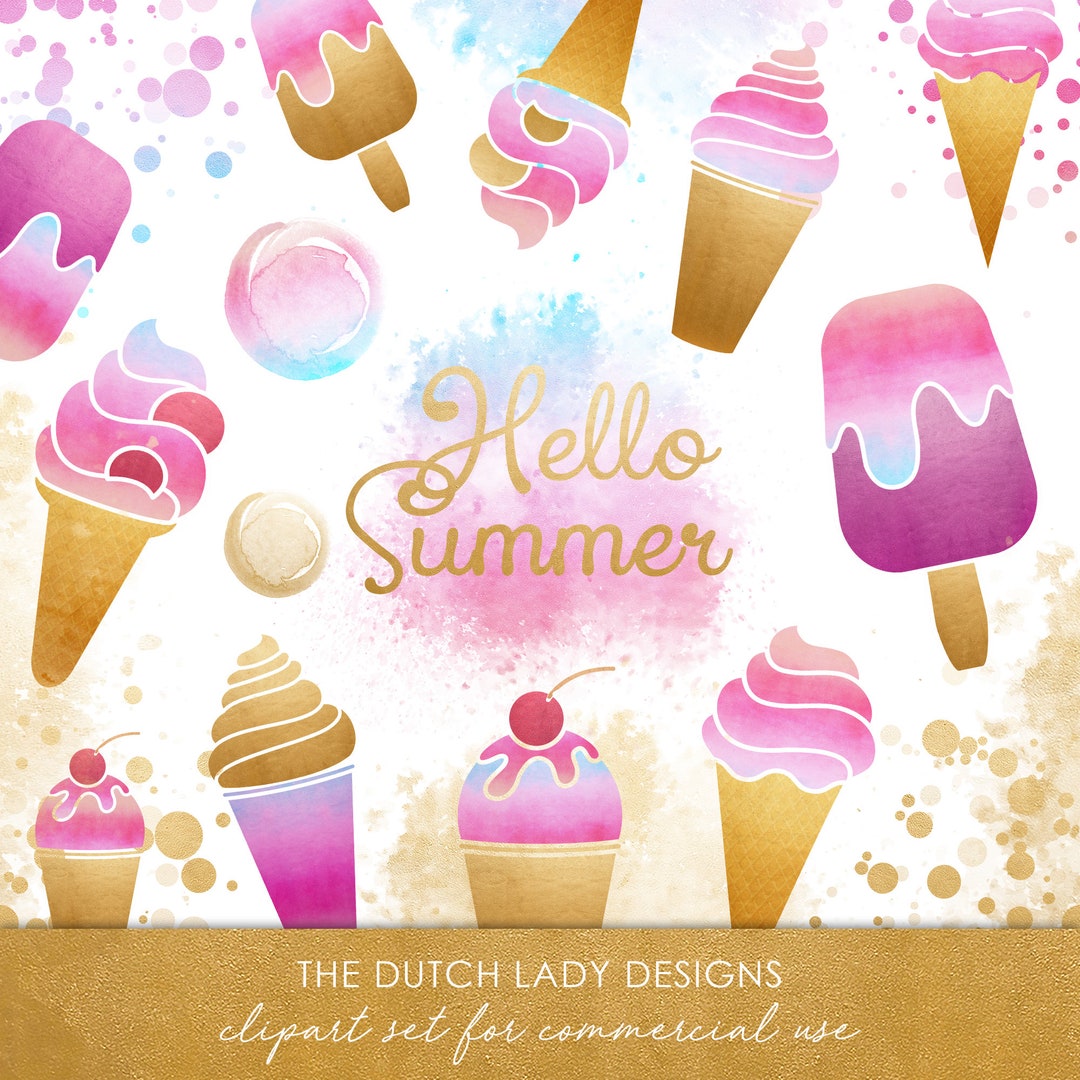 Summer Icecream Clipart Set - Cones - Popsicles - Ink Splatter ...