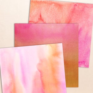 Watercolor Ombre Digital Paper: Pink Orange Abstract Textures (10 JPEG ...