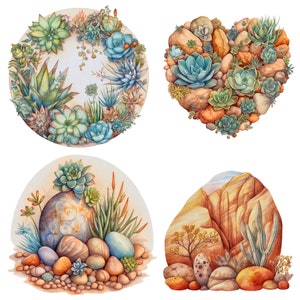 Desert Pebble & Succulent Clipart - Watercolor Pencil Art - Arizona ...