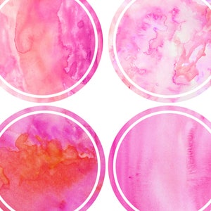 Circle Shaped Label Clipart Set - Round Labels in Pink Watercolor Tones ...