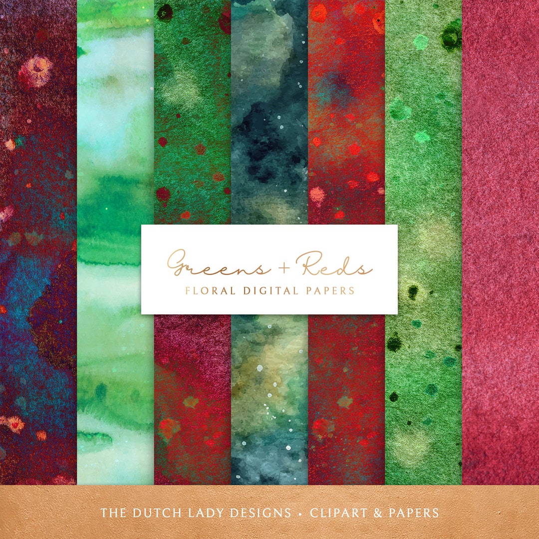 Digital Scrapbook Paper Set - Printable Paint Backgrounds - Green & Red ...