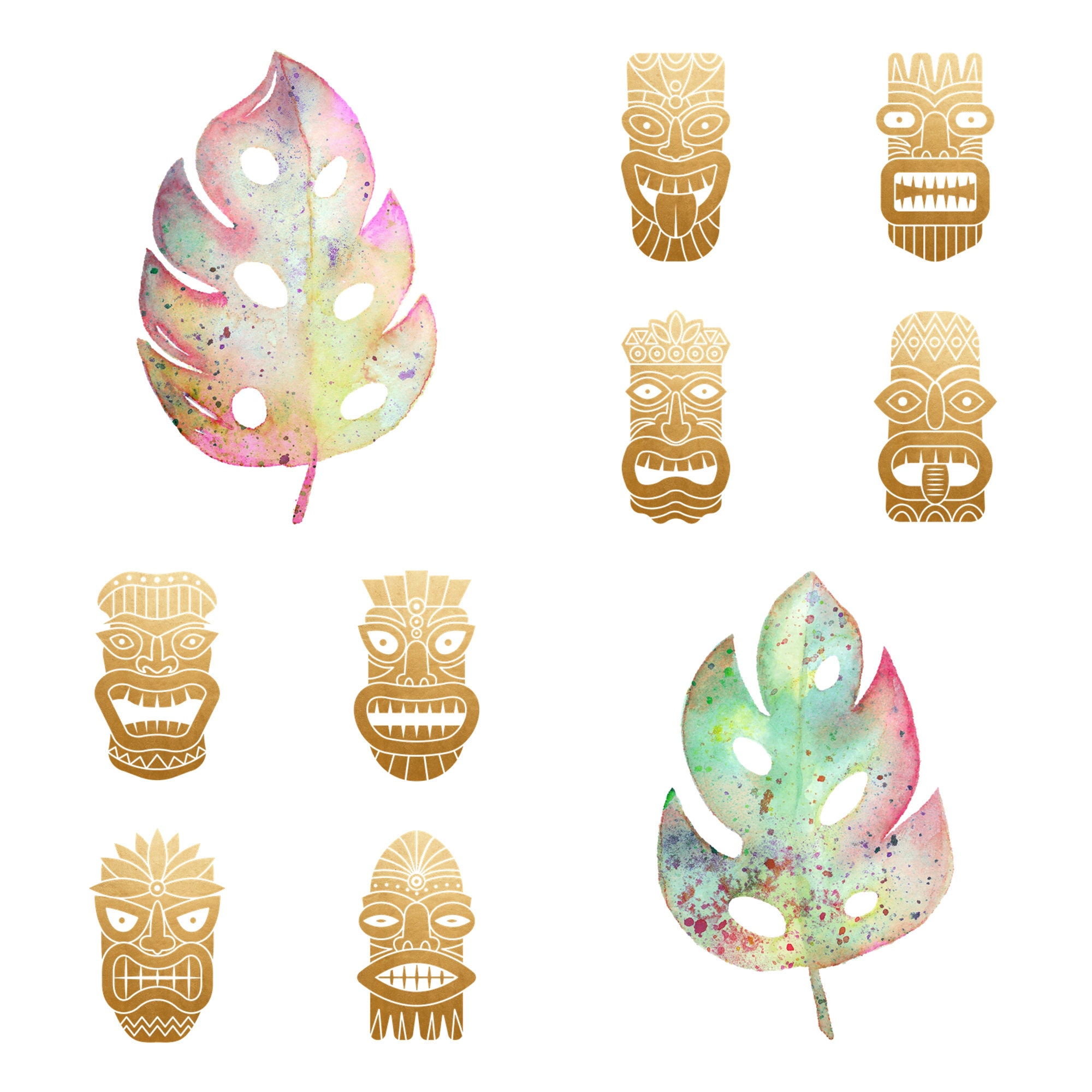 Tiki Mask Clipart Set Hawaiian Masks Tropical Jungle - Etsy