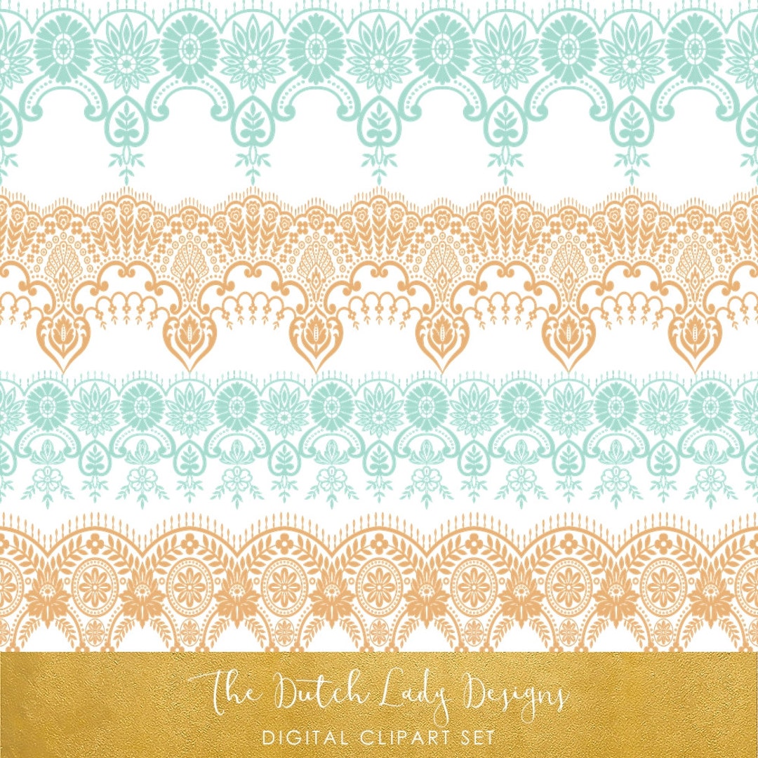 Vintage Lace Border Clipart Set in White Mint & Oker - Etsy