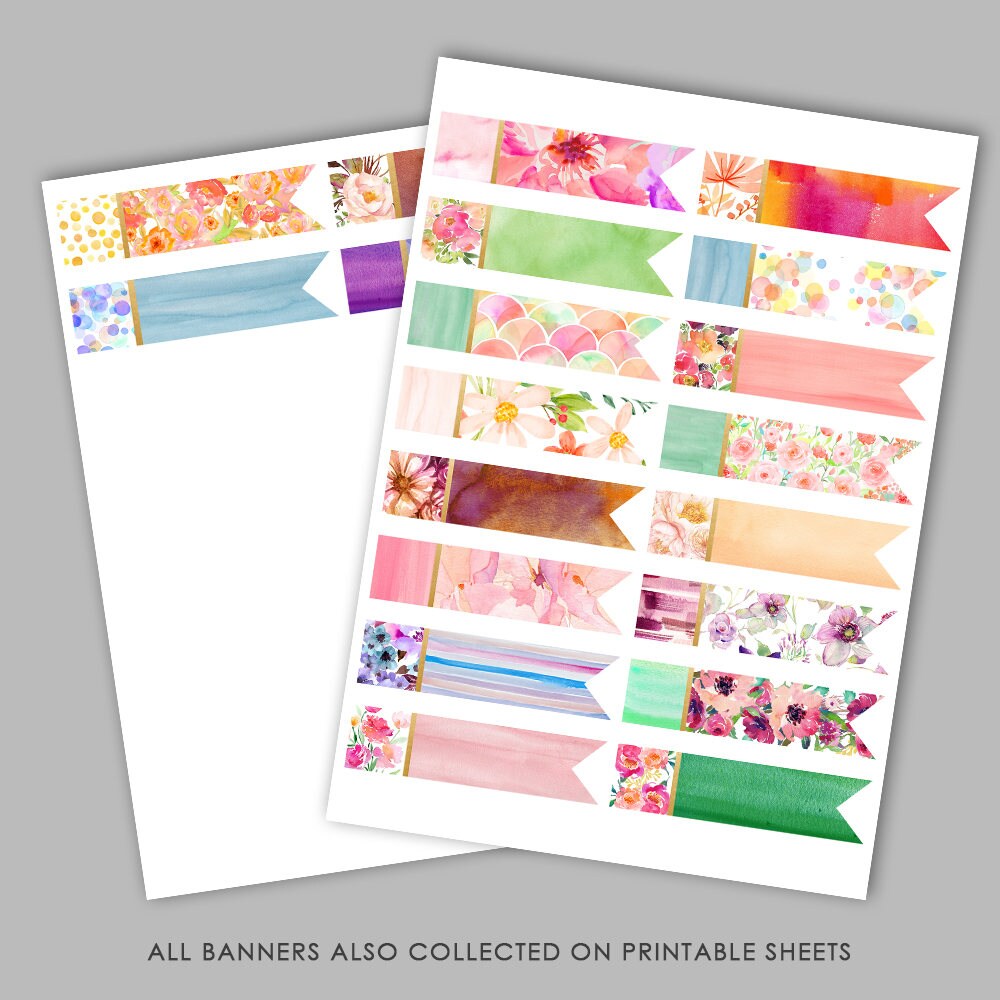 Banner & Tag Clipart Set Colorful Floral Watercolor Style | Etsy