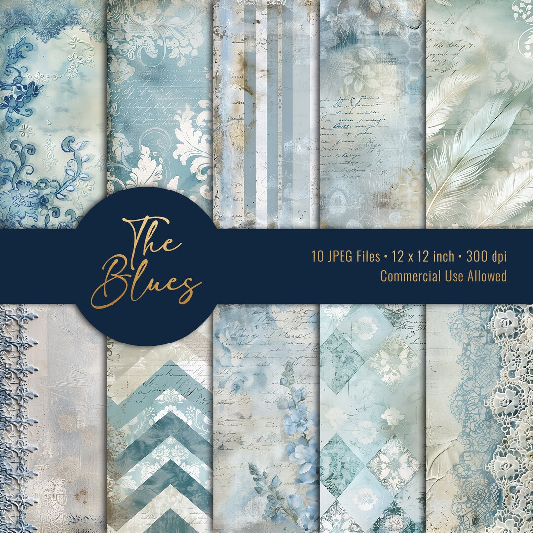 The Blues, DIGITAL Junk Journal Kit, Printable Backgrounds, Scrapbook ...