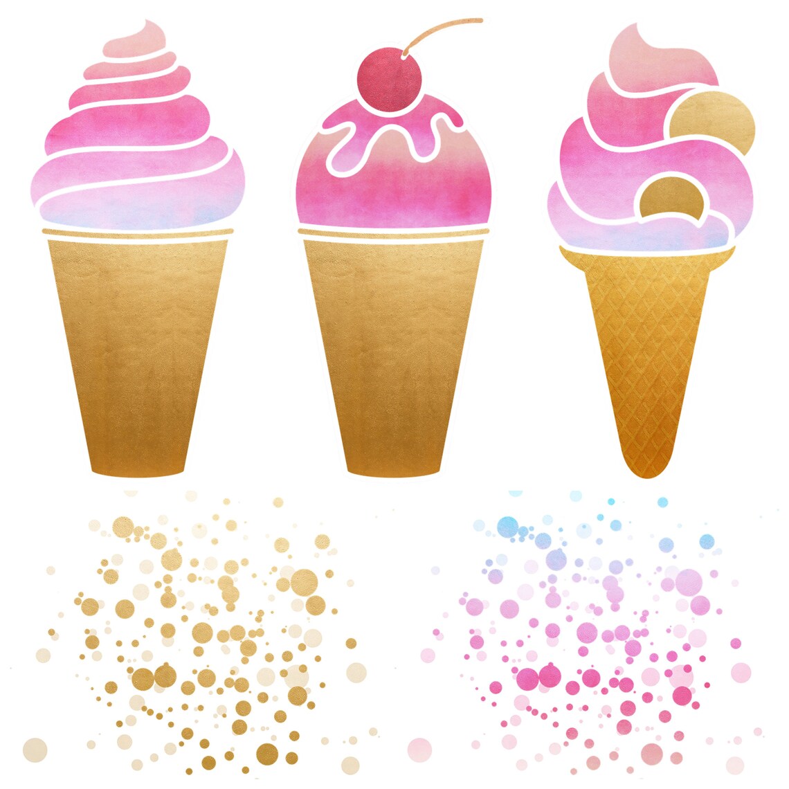 Summer Icecream Clipart Set Cones Popsicles Ink Splatter | Etsy