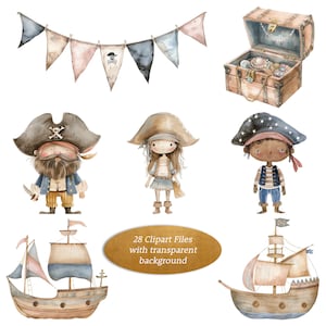 Ocean Pirates Clipart Set, Cute Sea Animals, Nautical Kids ...
