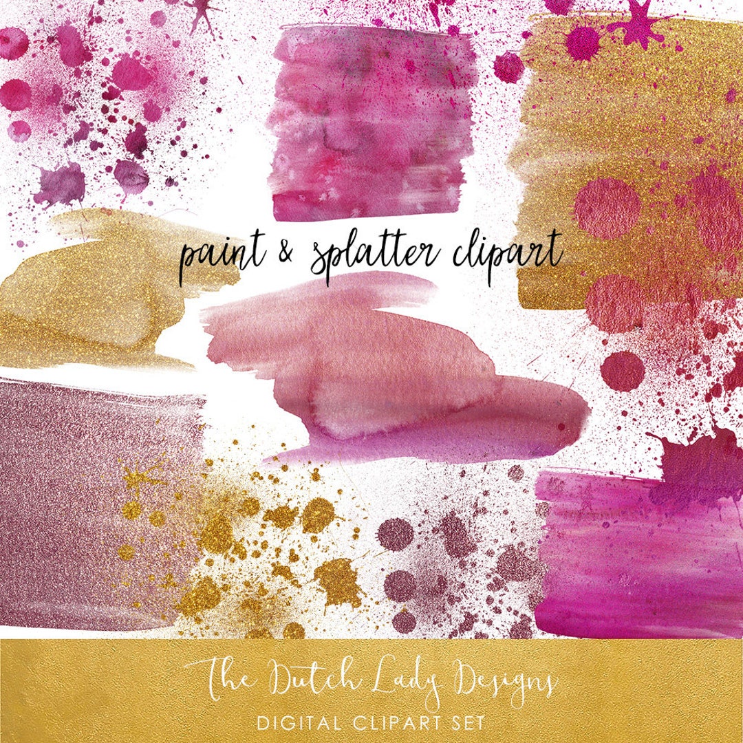 Watercolor Paint & Splatter Clipart Set - Abstract Decorations in ...