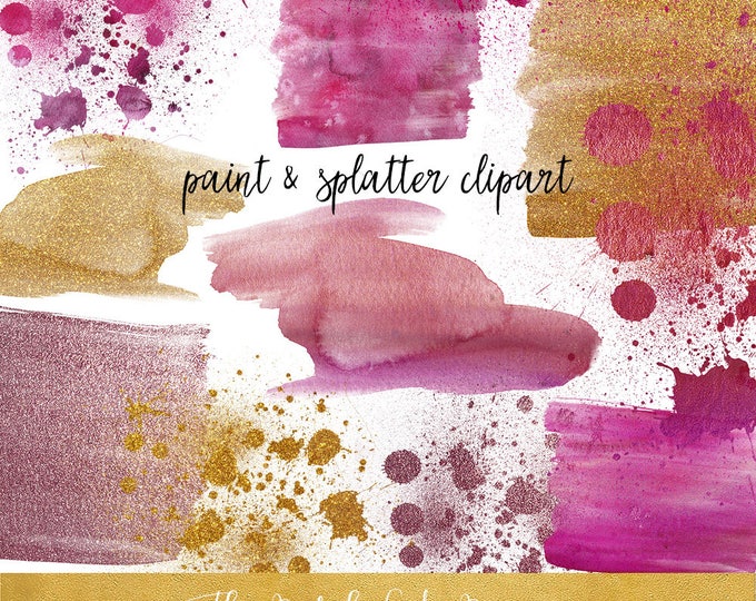 Watercolor Paint & Splatter Clipart Set Abstract Decorations - Etsy