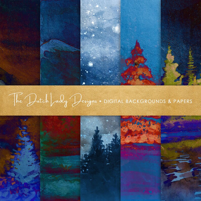 Winter Forest Digital Paper: Night Landscape Textures (JPEG, 10 Files ...