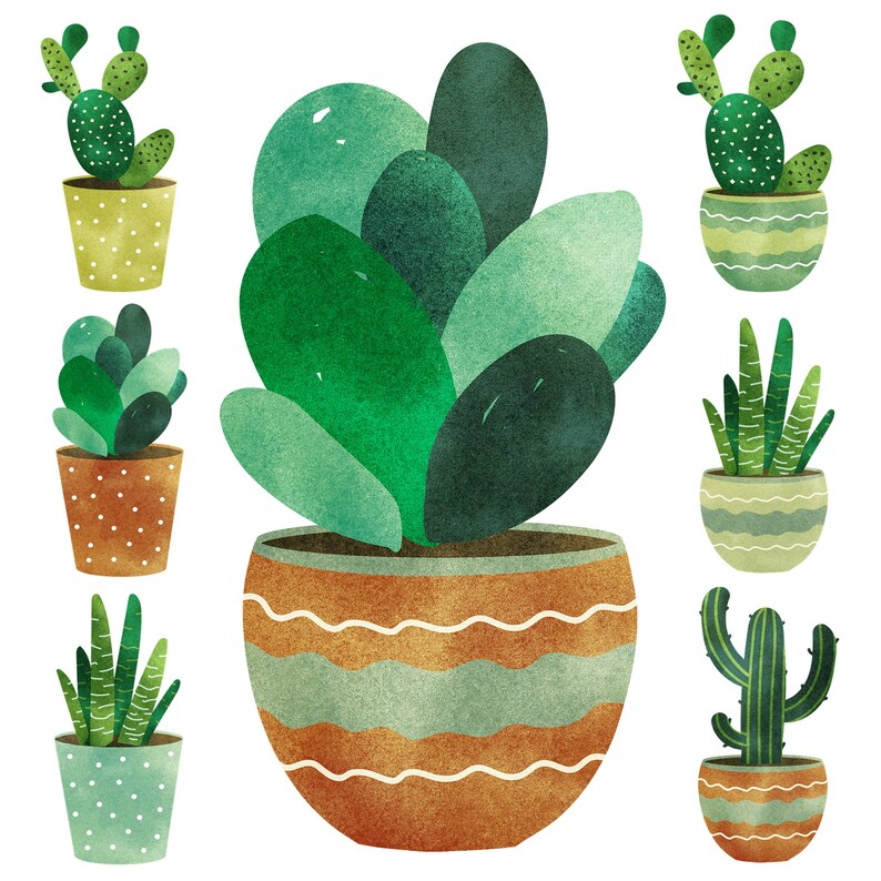 Cacti & Succulent Clipart Set Cactus Potted Plant Desert - Etsy