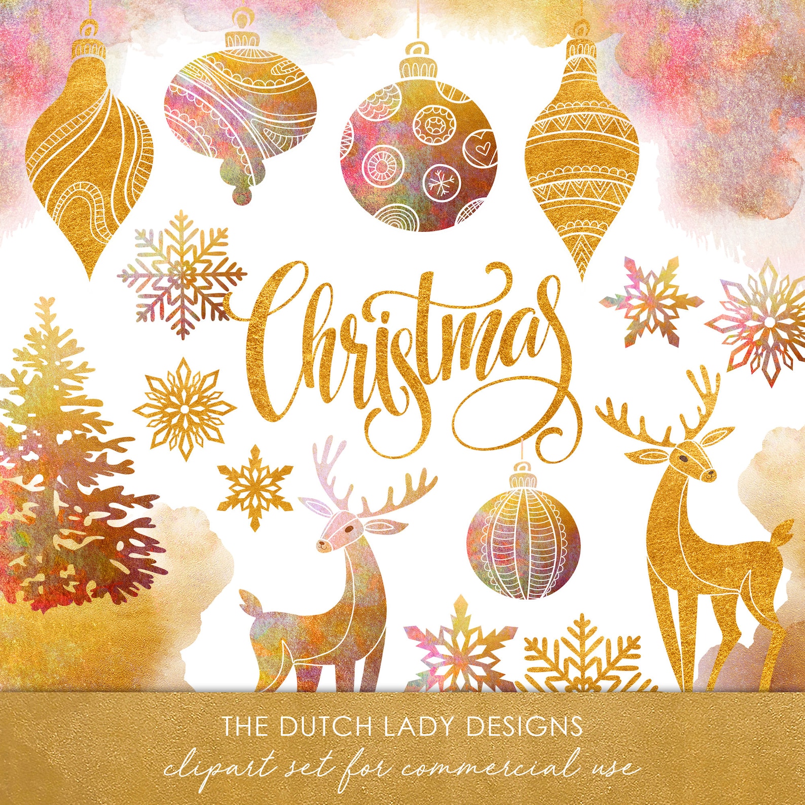 Christmas Ornament Clipart Set Balls Deer Snowflakes - Etsy