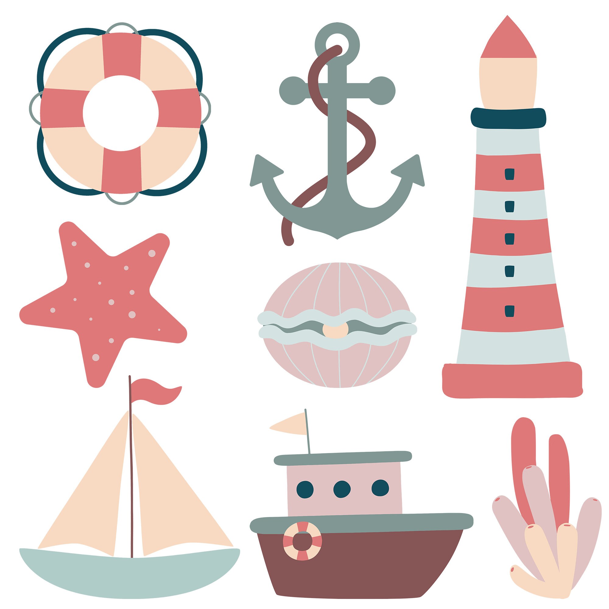 Cute Nautical Clipart Set Flat Clipart Graphics Whales - Etsy