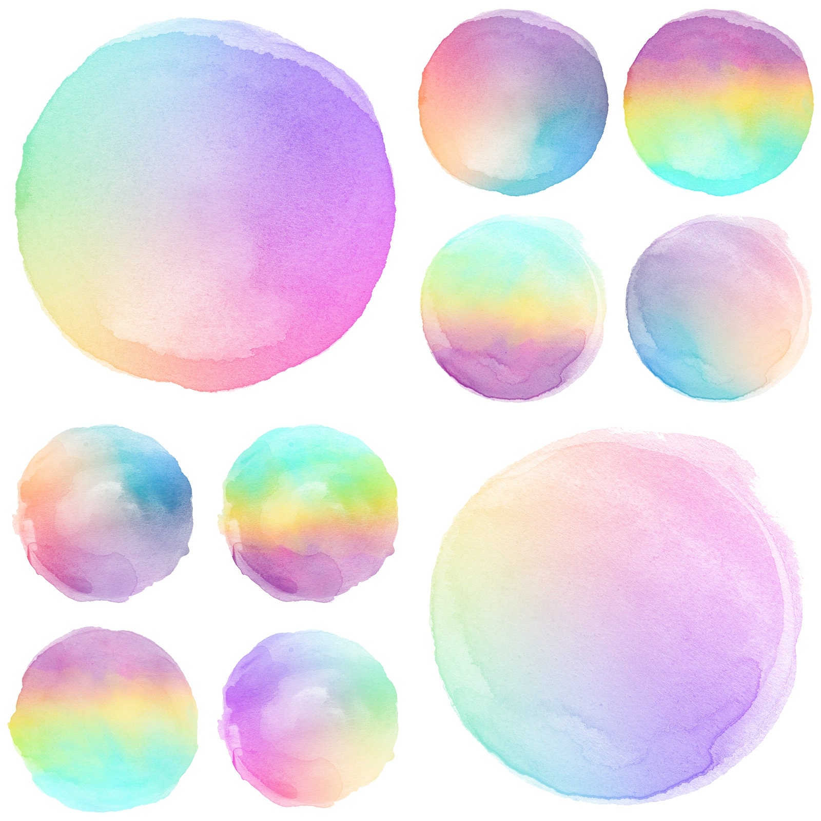 Rainbow Watercolor Dot Clipart Set Golden Circle Images | Etsy