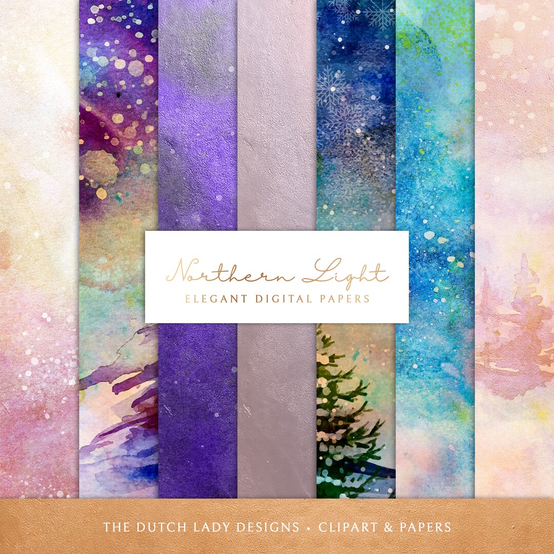 Northern Lights Digital Paper Set: Winter Landscape Backgrounds ...