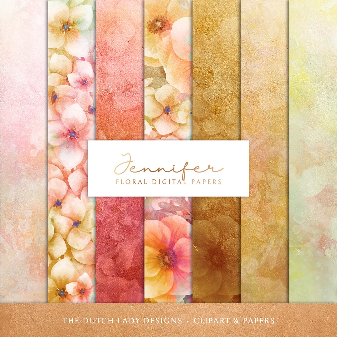 Floral Digital Paper Set: Pink, Green & Gold Flower Patterns (digital ...