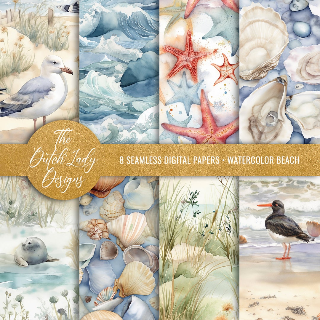 Watercolor Beach Digital Backgrounds - Printable Scrapbook Paper ...