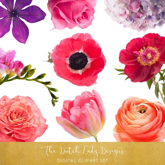 Mixed Flower Clipart Real Style Red Flowers Floral - Etsy