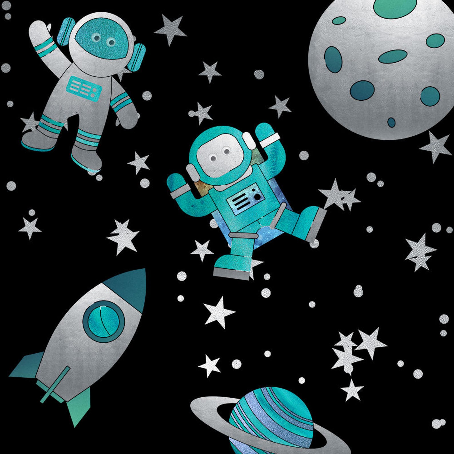 Space & Galaxy Clipart Set Cute Astronaut Rocket Planet | Etsy