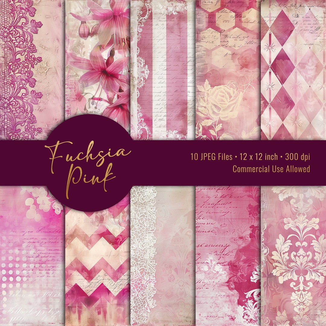 Fuchsia Pink, DIGITAL Junk Journal Kit, Printable Background, Scrapbook ...